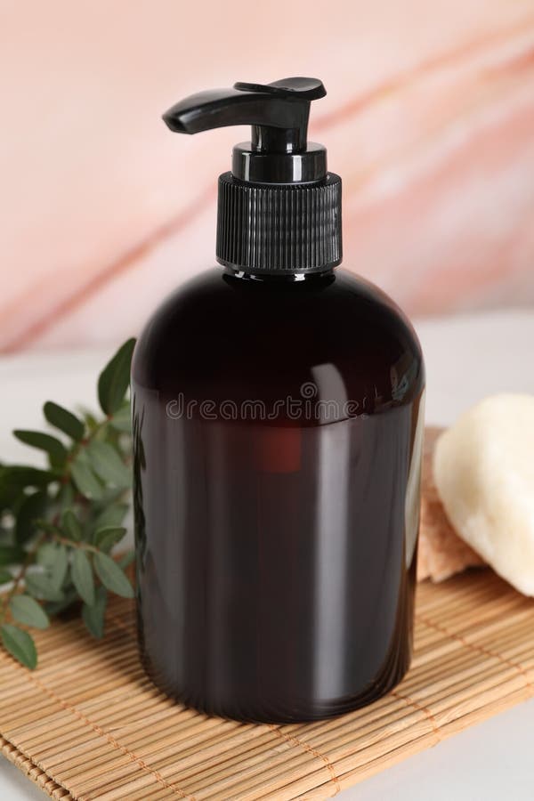 Shampoo Bottle and Solid Shampoo Bars on White Marble Table Stock Image ...