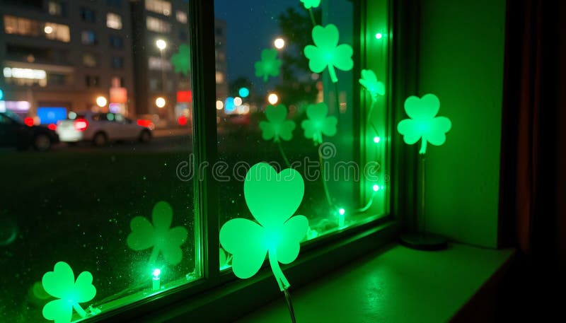 Shamrock Decorations Glowing on Window for St. Patrick S Day Stock ...