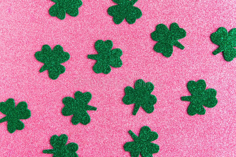 Shamrocks Pattern on Pink Glitter Background Stock Image - Image of ...