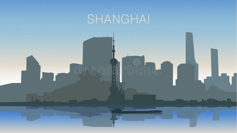 The Silhouettes of Shanghai in Blue Colors Stock Vector - Illustration ...