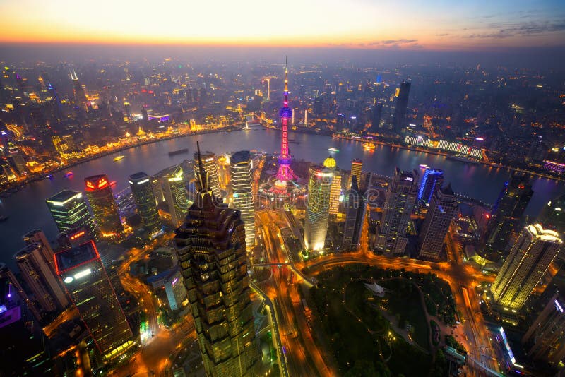 Shanghai aerial view stock image. Image of illuminated - 54099027