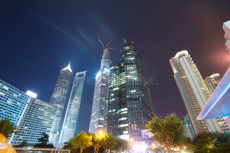 Shanghai Buildings at Night Editorial Photography - Image of road ...