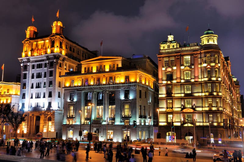 Shanghai Bund Lighting Buildings in Night, China Editorial Stock Photo ...