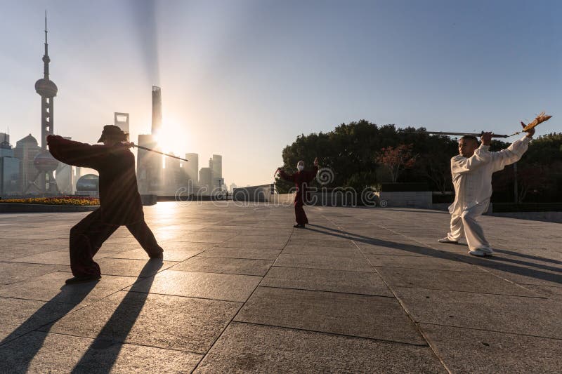 Shanghai, China - December 16, 2023: Group of People Practicing Tai Chi ...