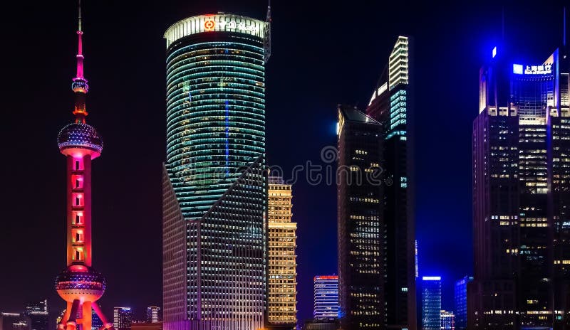 The Pudong District in Shanghai at Night Editorial Stock Photo - Image ...