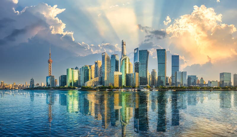 Shanghai City Skyline and Square Floor Stock Image - Image of brick ...