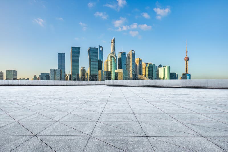 Shanghai City Skyline and Square Floor Stock Image - Image of brick ...
