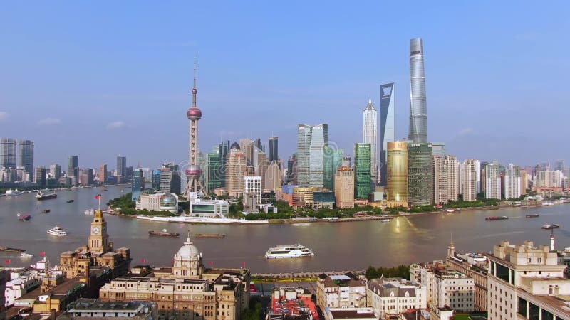 Shanghai City Skyline View Daytime Drone Shot Stock Footage - Video of ...