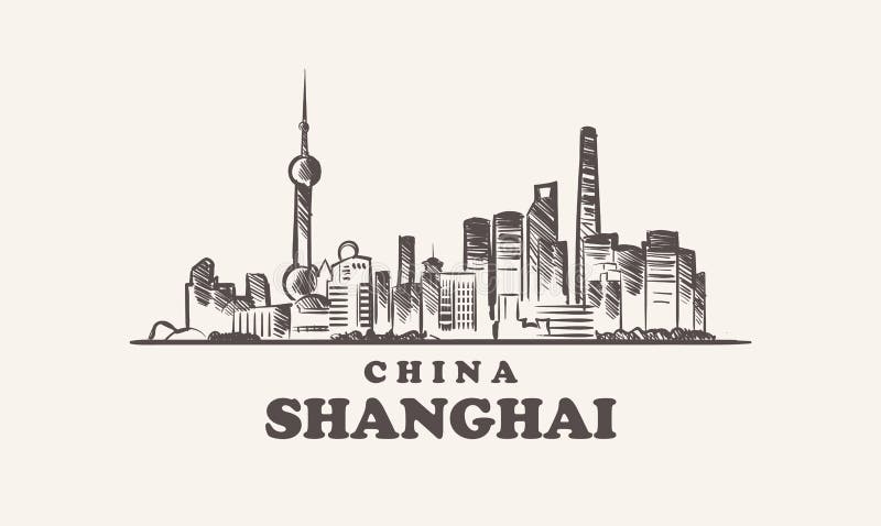 Shanghai Hand Drawn Landscape Stock Vector - Illustration of outline ...