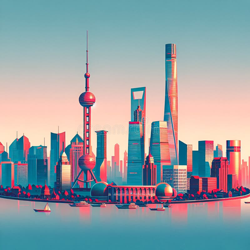 Shanghai Flat Gradient Vector City Skyline Stock Illustration ...