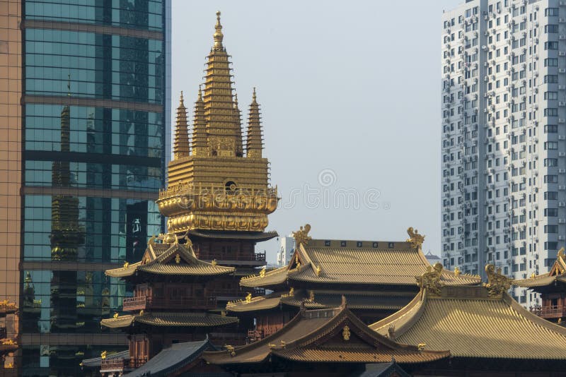 Shanghai - Golden Tower and Roofs Stock Photo - Image of ancient ...
