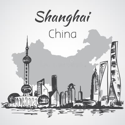 Shanghai Hand Drawn Landscape Stock Vector - Illustration of outline ...