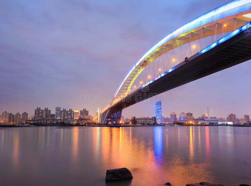 Shanghai Lupu Bridge Across the Huangpu River Stock Photo - Image of ...