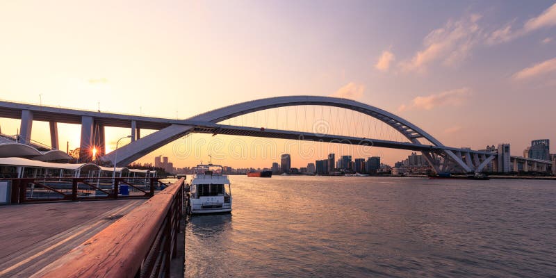 Shanghai Lupu Bridge Across the Huangpu River Stock Photo - Image of ...