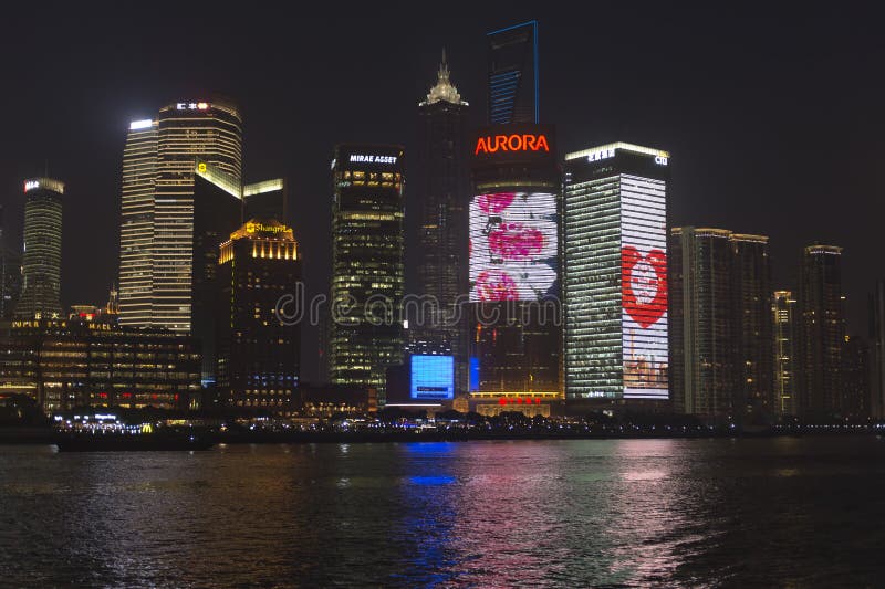 Shanghai at Night, Advertising I Love SH, Skyskraper in Pudong and Full ...