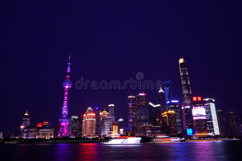 Shanghai Skyline Night Scene Editorial Image - Image of high, jinmao ...