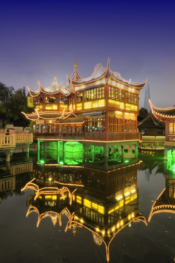 Shanghai Old Tea House at Night Stock Image - Image of asian, night ...