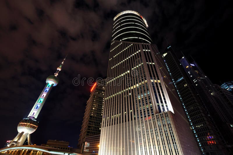 Shanghai Oriental Pearl Tower and Buildings Night Stock Photo - Image ...