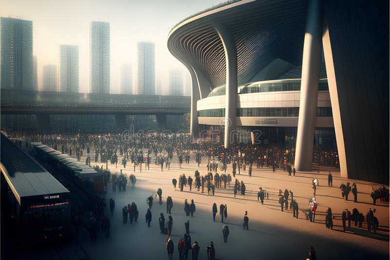 Shanghai railway station. stock illustration. Illustration of busy ...