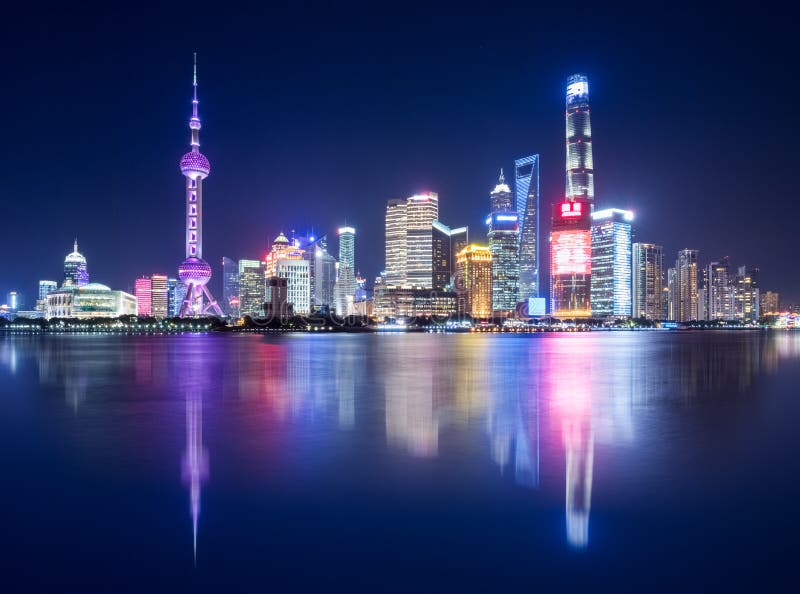 Shanghai Skyline and Beautiful Reflections Stock Photo - Image of ...