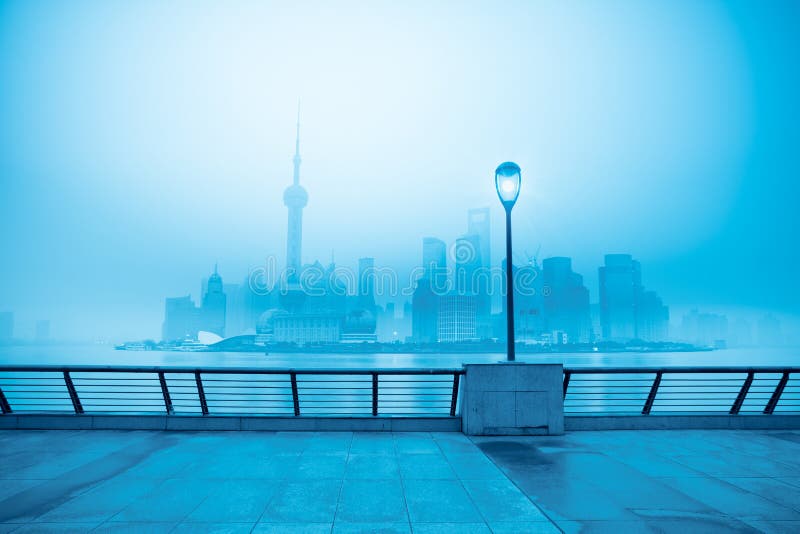 Shanghai skyline in fog stock image. Image of modern - 24303057