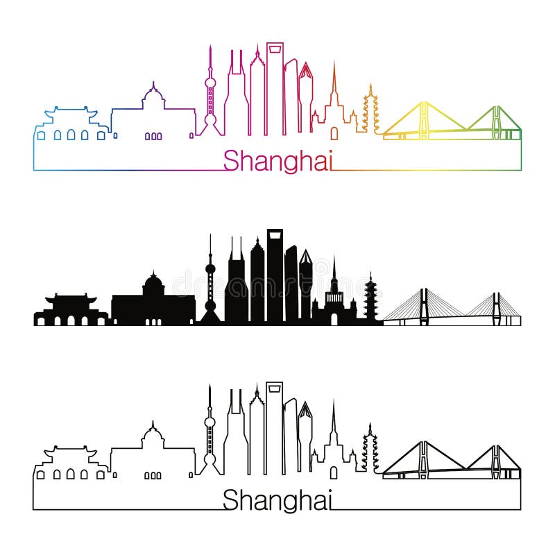 Shanghai Skyline in Watercolor Background Stock Illustration ...