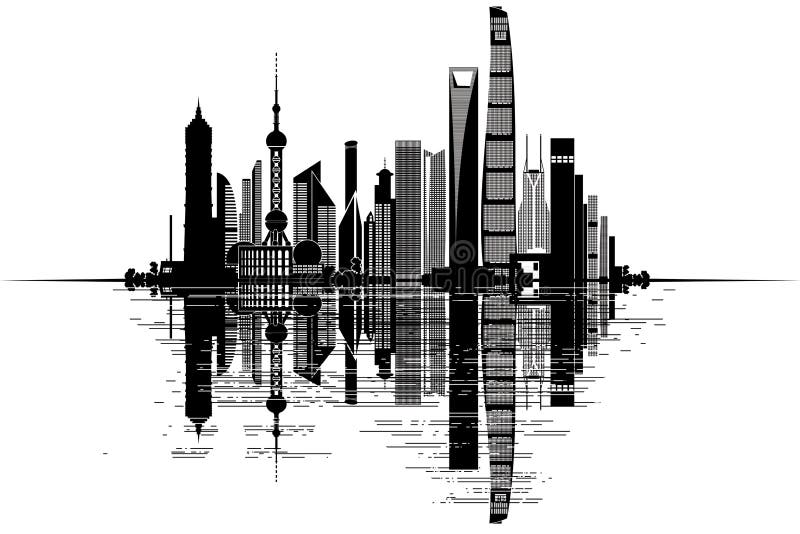 Abstract Vector Illustrations of Shanghai, Hong Kong, Guangzhou and ...
