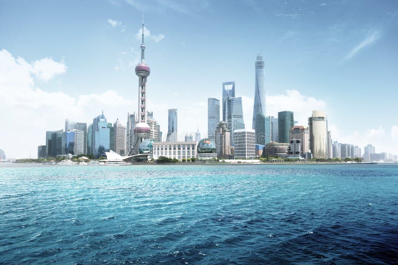 Shanghai Skyline in Sunny Day Stock Image - Image of asia, building ...