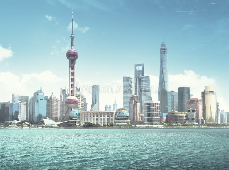 Shanghai Skyline in Sunny Day Stock Image - Image of modern ...