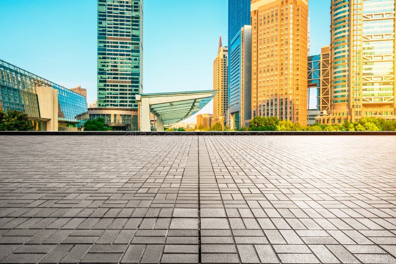 Shanghai Urban Architecture Landscape and Empty Square Road in Summer ...