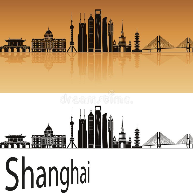 Shanghai Skyline in Watercolor Background Stock Illustration ...