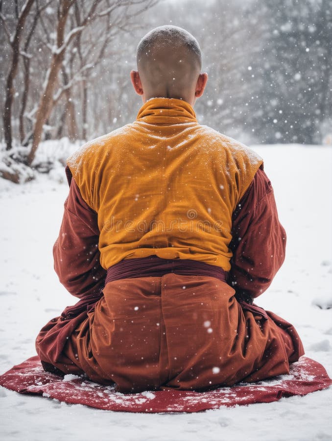 Shaolin Monk Praying in Snow Stock Illustration - Illustration of ...