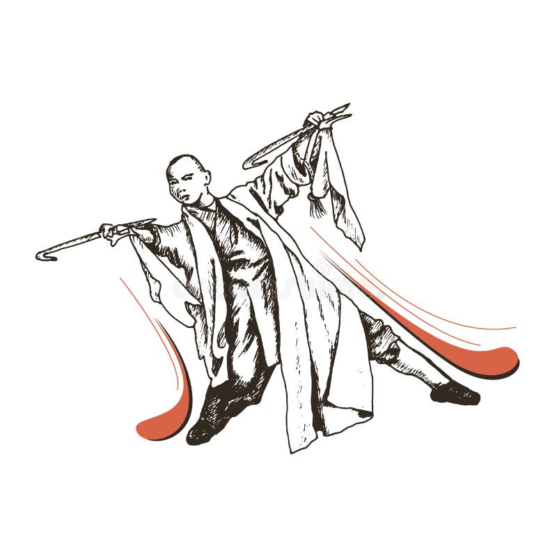 Standing Shaolin monk. stock vector. Illustration of training - 222858504