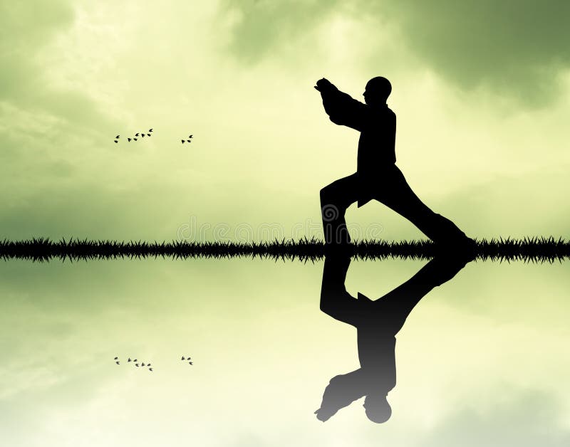 Shaolin at sunset stock illustration. Illustration of attack - 69375082