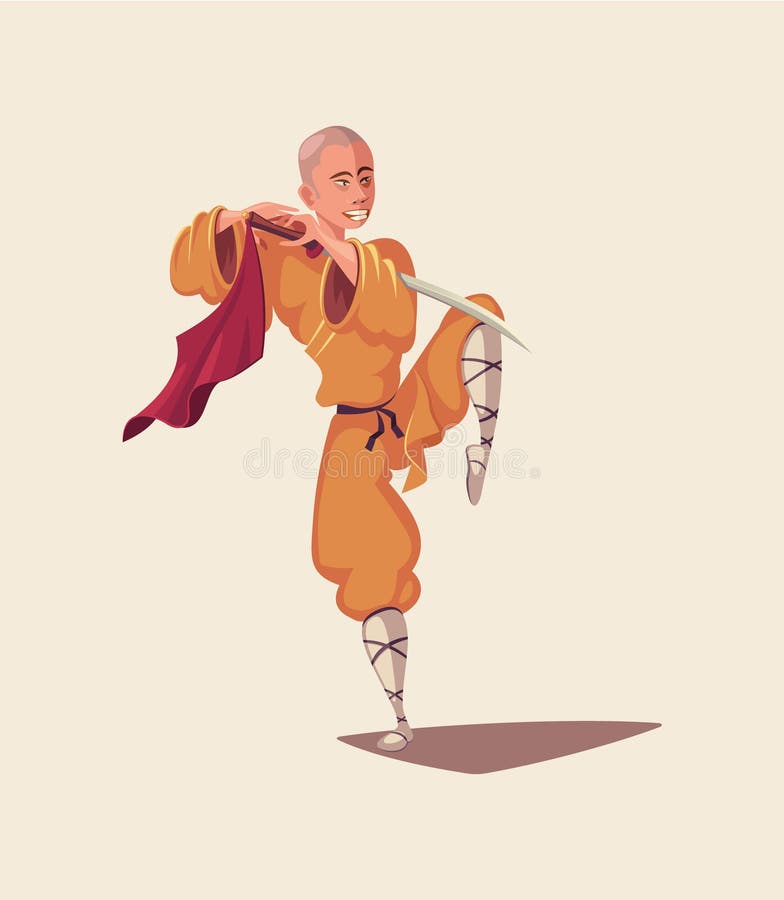 Shaolin Warrior Monk Cartoon Illustration Stock Vector - Illustration ...