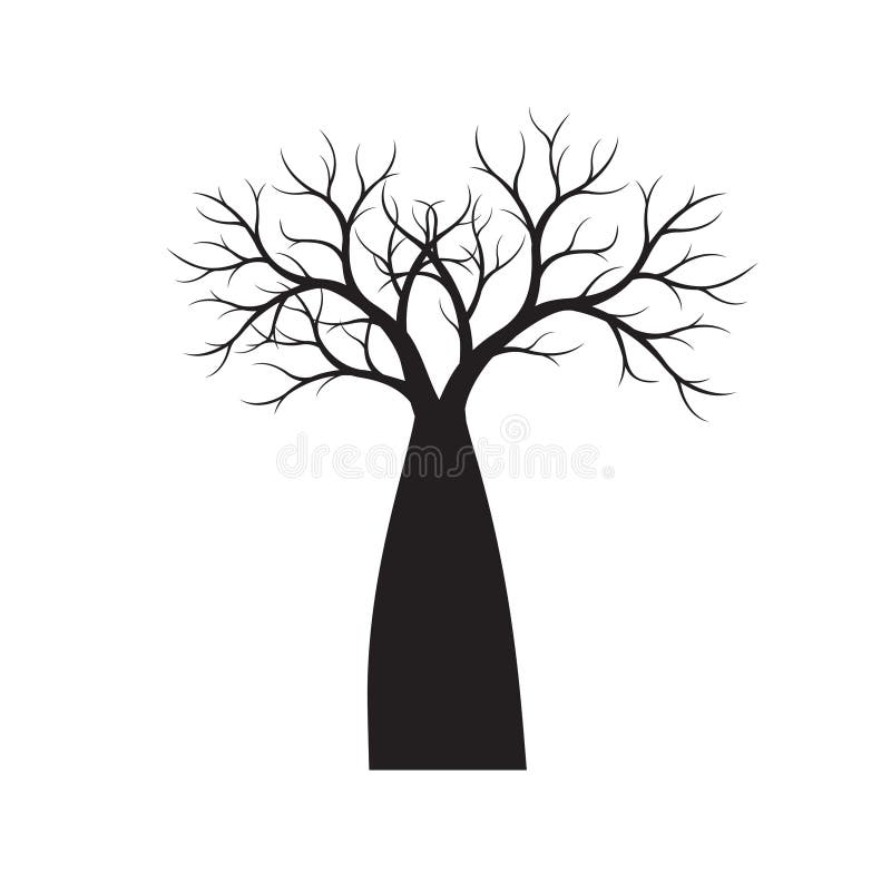 Black Baobab Tree with Roots. Vector Outline Illustration Stock Vector ...