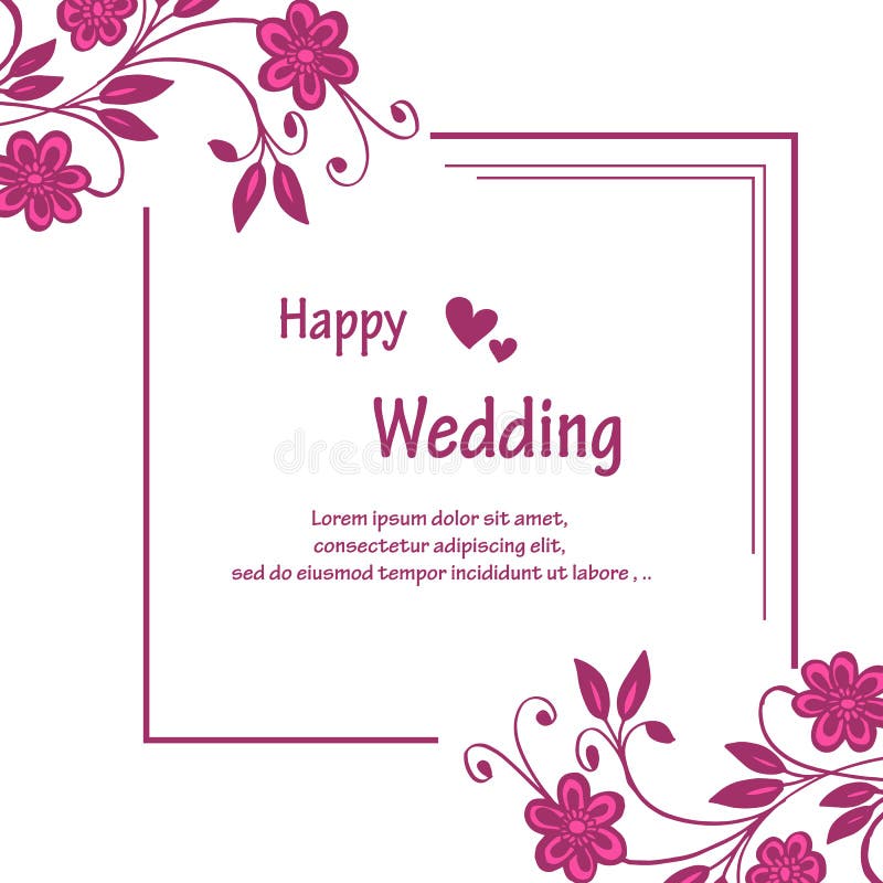 Shape of Card Happy Wedding, Pattern Art Pink Wreath Frame, Isolated on ...