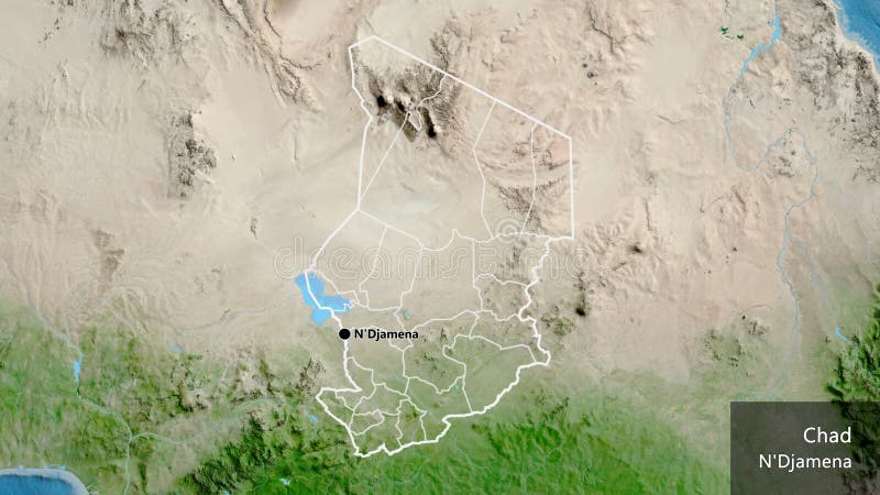 Shape of Chad with Regional Borders. Satellite. Labels Stock ...