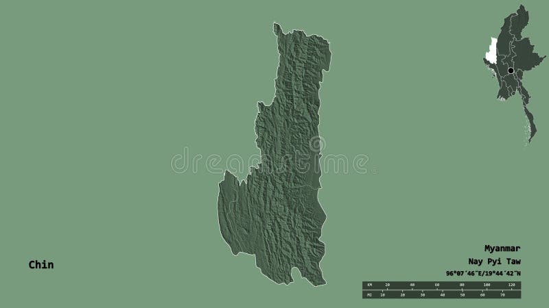Chin, State of Myanmar, Zoomed. Administrative Stock Illustration ...