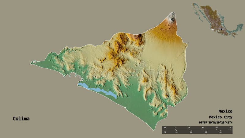 Colima, State of Mexico, Zoomed. Relief Stock Illustration ...