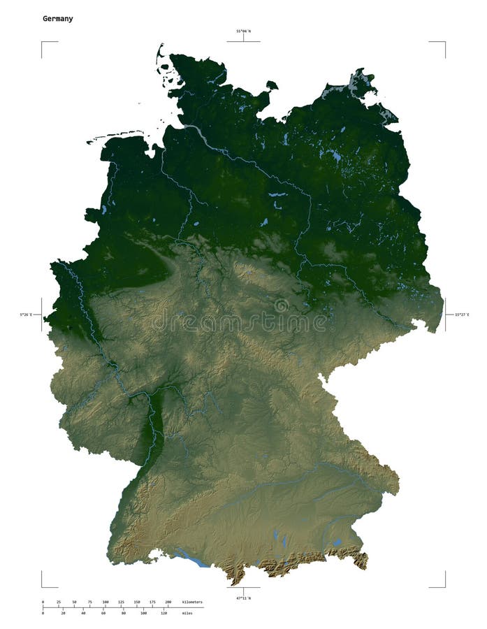 Germany Physical Map Elevation Germany Shape On Black. Physical Stock