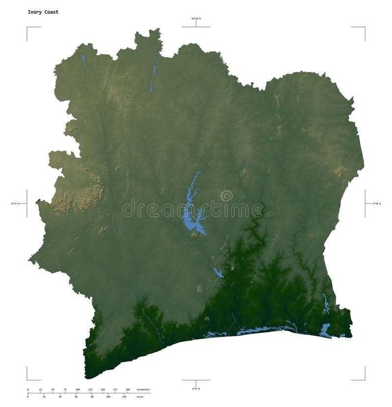 Ivory Coast Shape on White. Physical Stock Illustration - Illustration of earth, continent ...