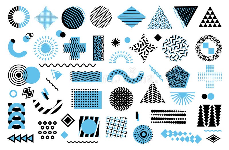 Shape Design Elements. Graphic Geometric Abstract Lines and Circles in Memphis Style, Modern Dot ...