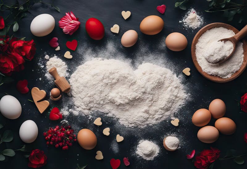 Shape Eggs Flat Heart Table Kitchen Flour Background Rolling Lay Top ...