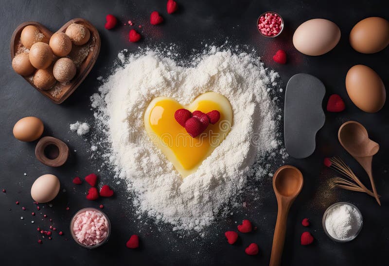 Shape Eggs Flat Heart Table Kitchen Flour Background Rolling Lay Top ...