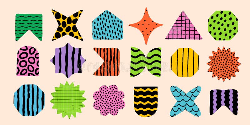 Shape Element Set with Abstract Retro Forms in Colorful Vector Design ...