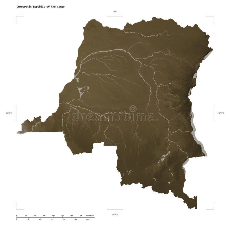 Democratic Republic of the Congo Shape on White. Sepia Stock ...