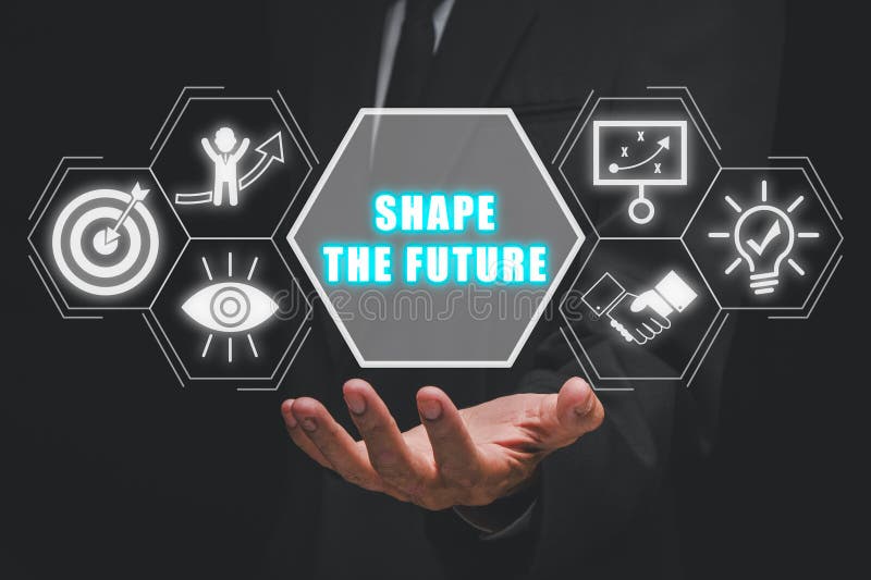 Businessman Hand Holding Shape the Future Icon on Virtual Screen Stock ...