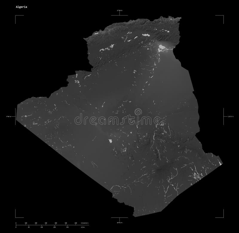 Algeria Shape on Black. Grayscale Stock Illustration - Illustration of ...