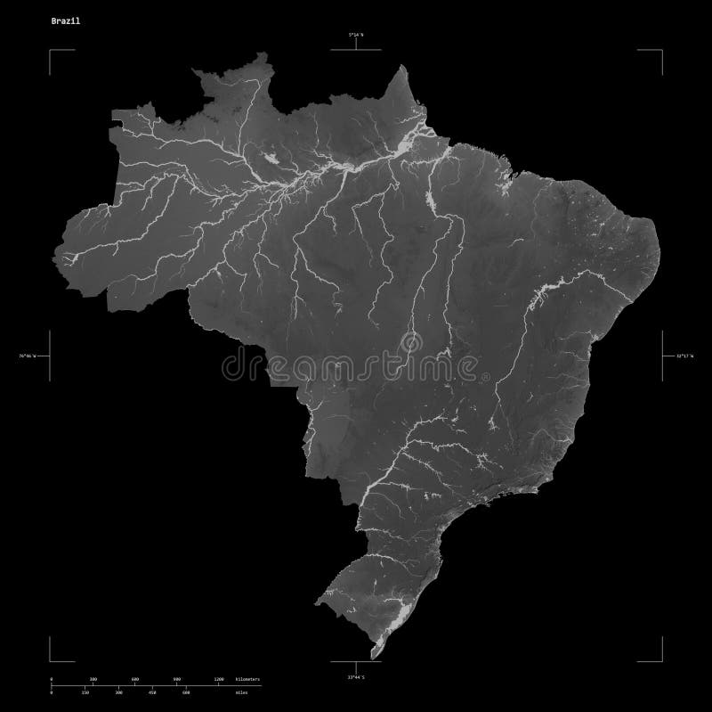 Brazil Shape on Black. Grayscale Stock Illustration - Illustration of ...